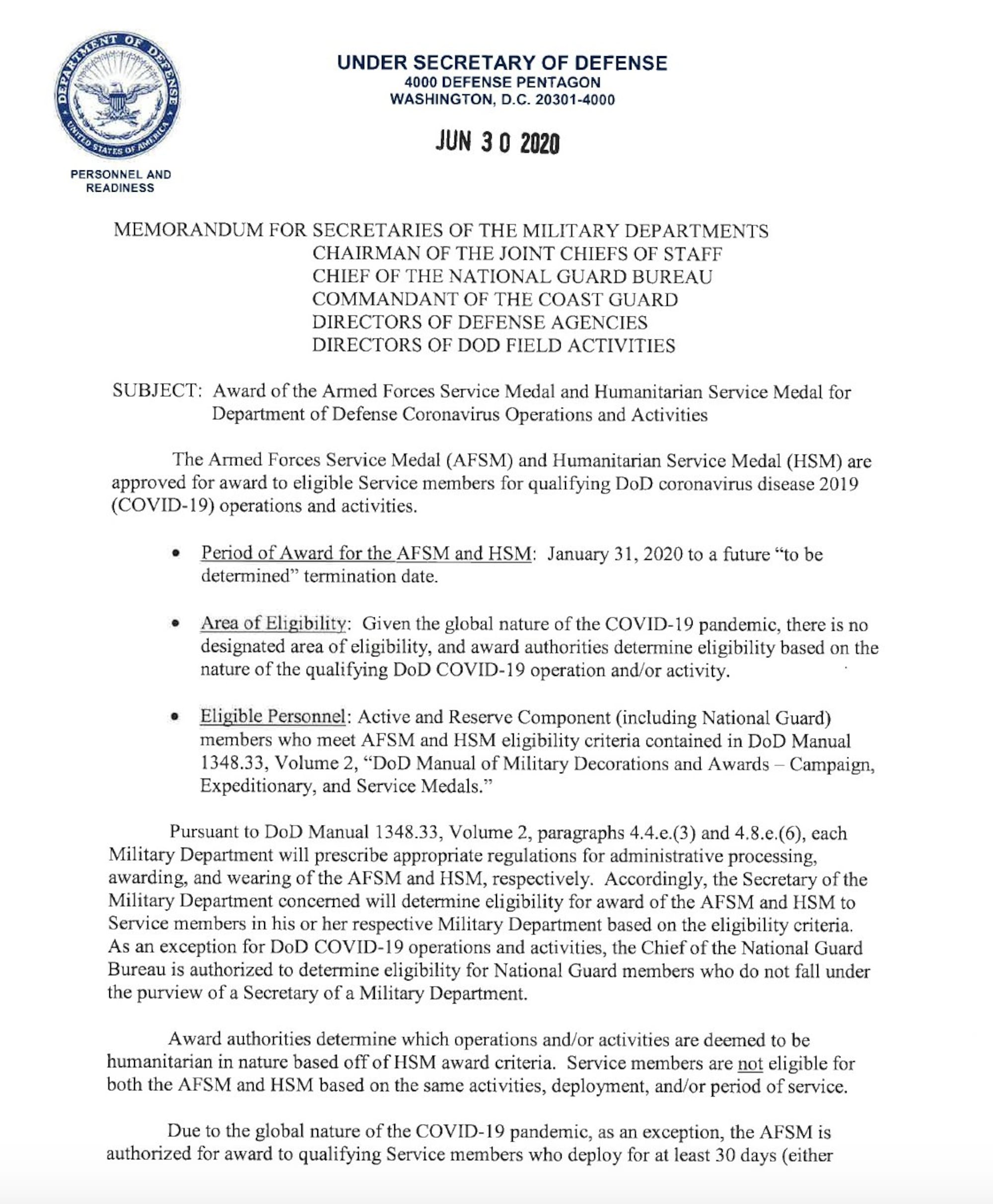 Troops who stepped up for COVID-19 pandemic response are eligible for ...