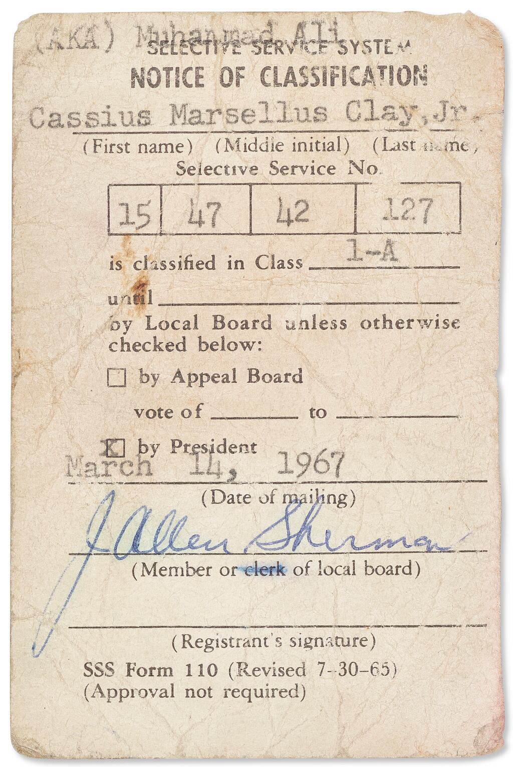 Muhammad Ali’s unsigned Vietnam draft card heads to auction