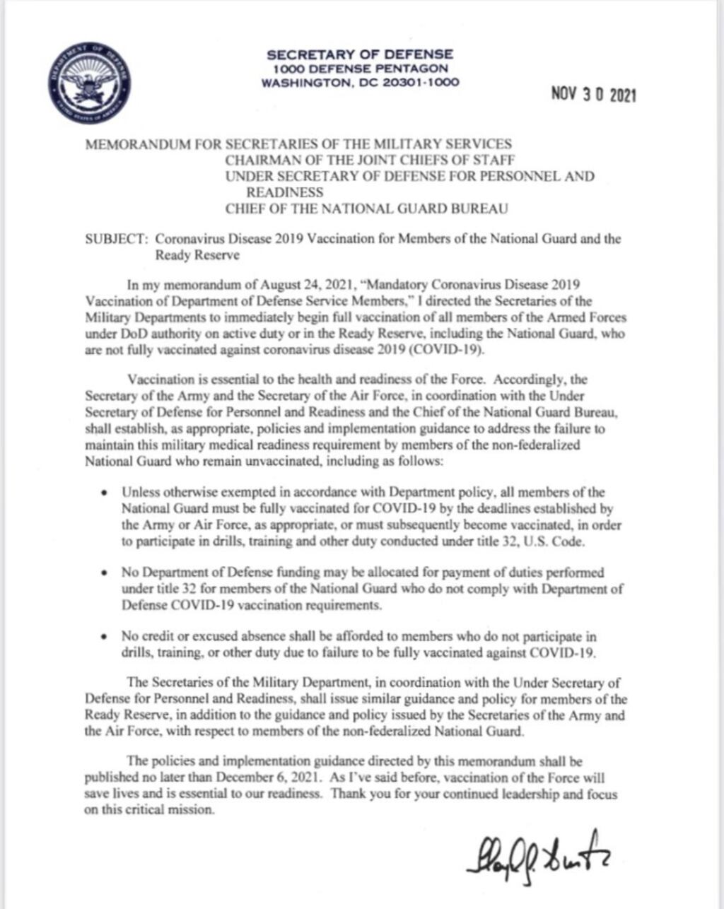 Unvaccinated Guardsmen won’t be able to drill or draw federal pay ...